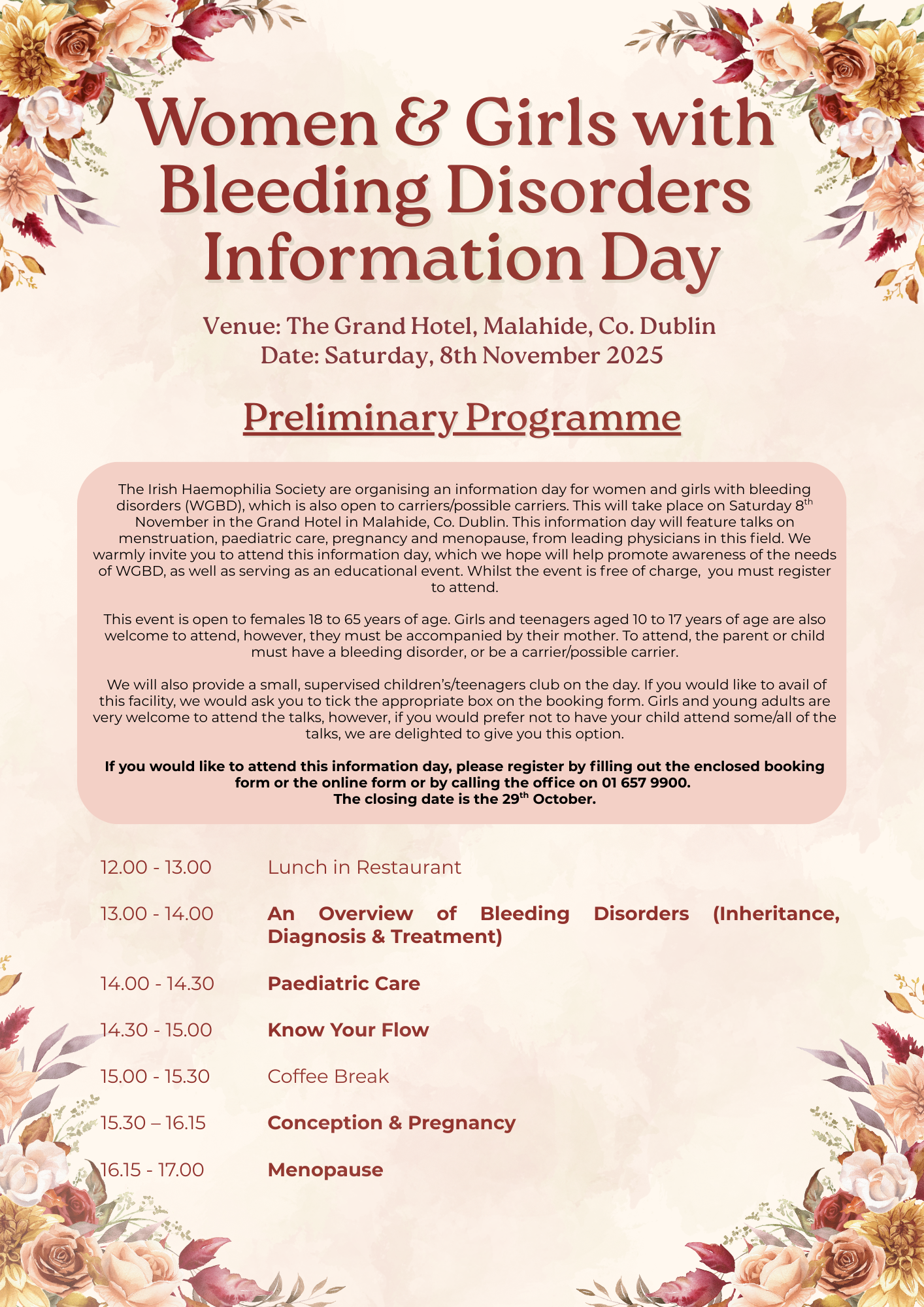 Women & Girls with Bleeding Disorders Information Day 2025 - Irish ...